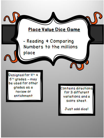 Free Dice Place Value Game- Designed for 4th and 5th grades. – For ...