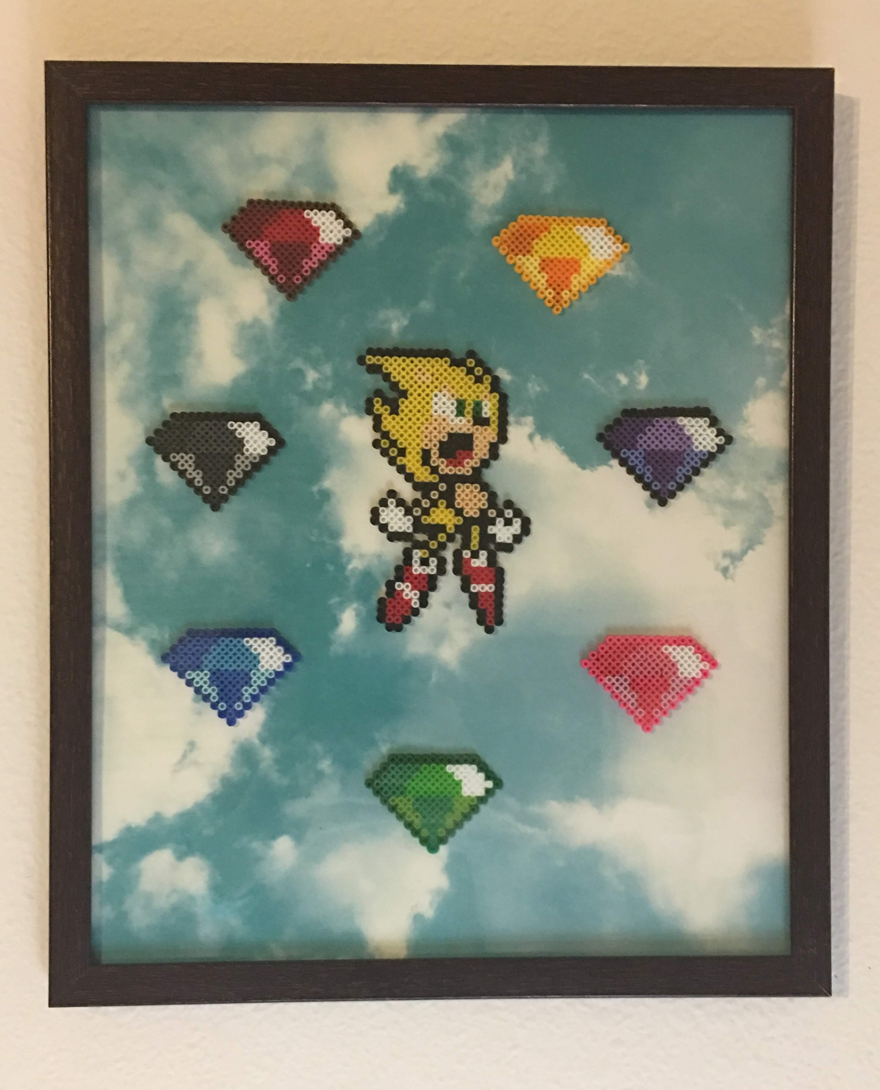 Super Sonic and the Chaos Emeralds Perler/Artkal Beaded Framed Art ...